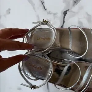Larroude | Shoes | Larroude Gio Ankle Strap Mirror Silver Platform ...